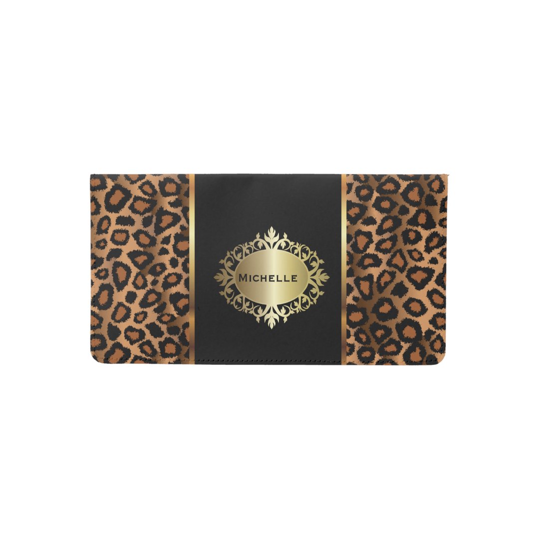 Trendy Leopard Animal Print with Gold Accents Checkbook Cover | Zazzle