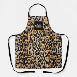 Trendy Leopard Animal Print with Monogram Apron | Zazzle