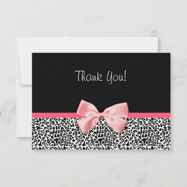 Trendy Leopard Print and Pink Ribbon Thank You | Zazzle