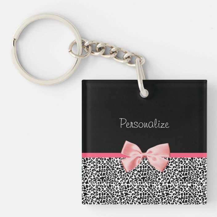 Trendy Leopard Print and Pink Ribbon With Name Keychain | Zazzle.com