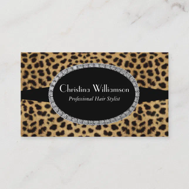 Trendy Leopard print Rhinestones Business Card | Zazzle