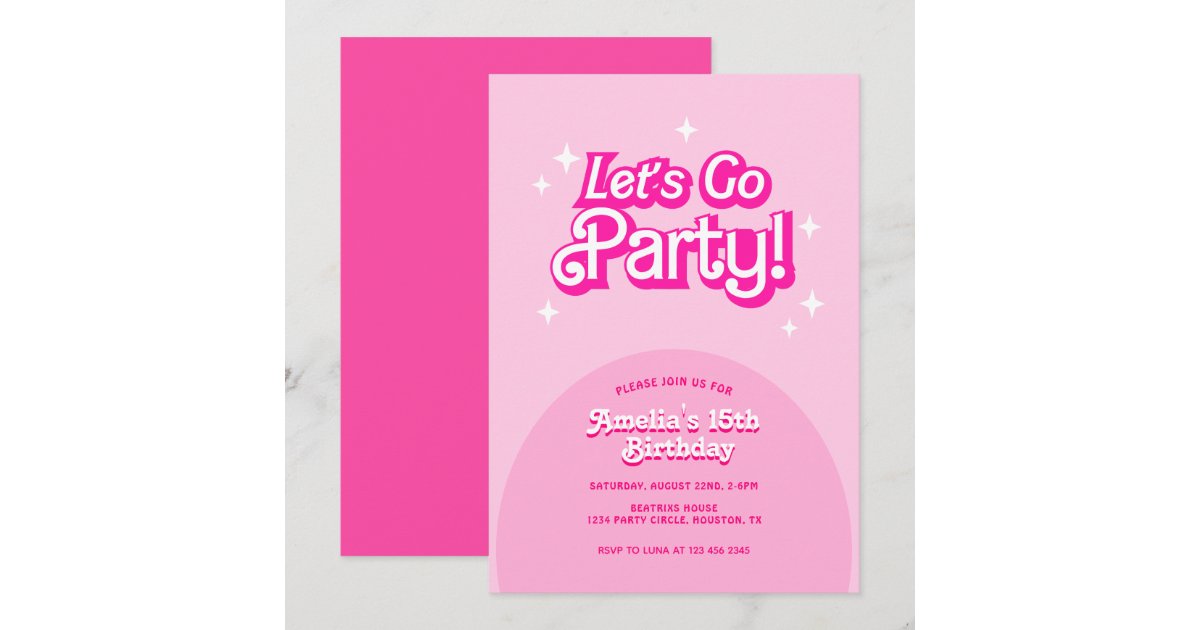 trendy Let's Go Party pink Birthday Invitation | Zazzle