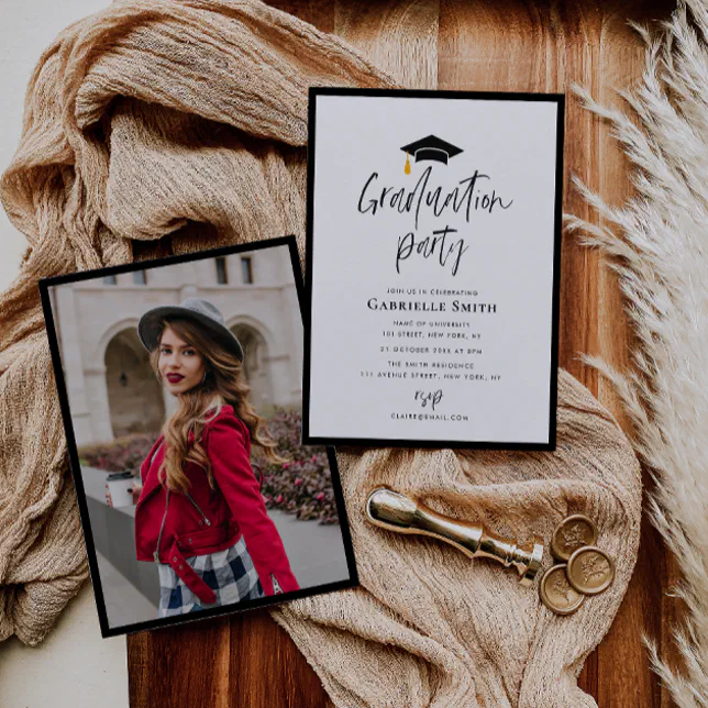 Trendy lettering graduation party invitation | Zazzle