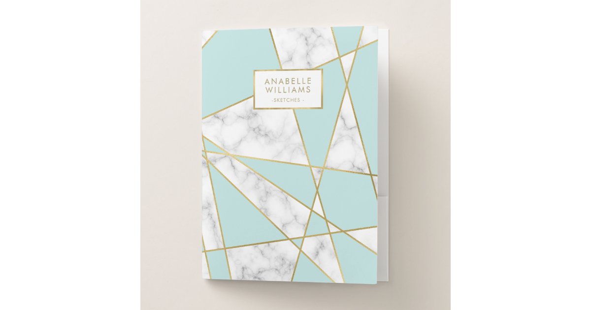 Trendy Light Blue Marble and Gold Geometric Design Pocket Folder | Zazzle