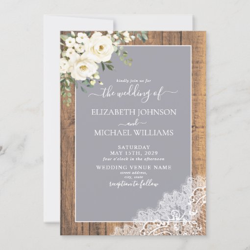 Trendy Light Gray Rustic Wood Script Photo Wedding Invitation | Zazzle