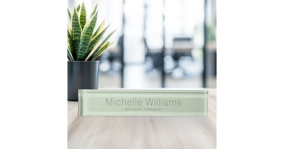 Trendy light sage green modern minimal desk name plate | Zazzle