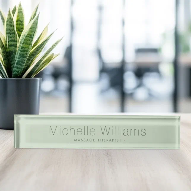 Trendy light sage green modern minimal desk name plate | Zazzle