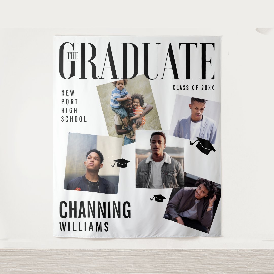 Trendy Magazine Cover Collage Inspired Graduation Tapestry | Zazzle