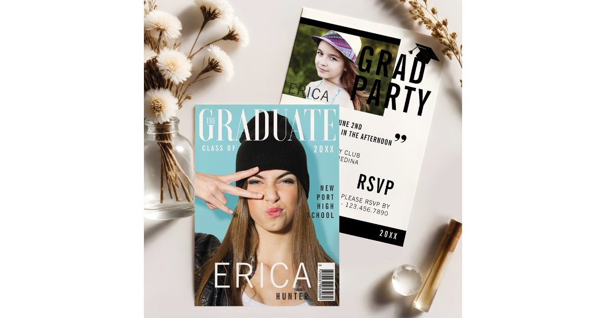 Trendy Magazine Cover Inspired Grad Invitation | Zazzle