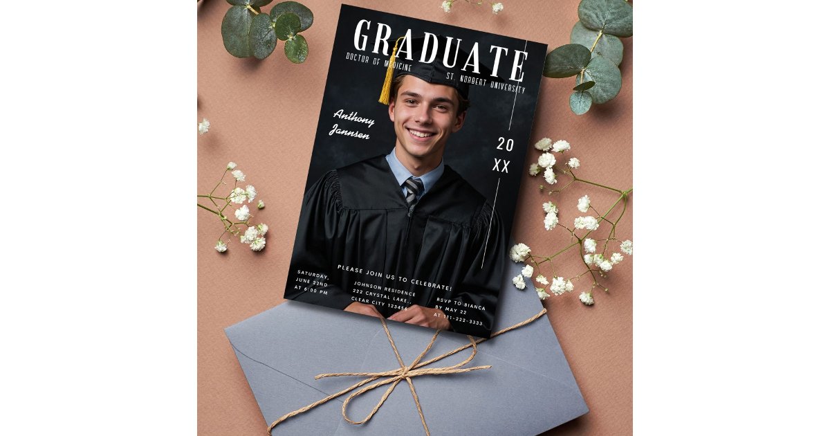 Trendy Magazine Cover Photo Graduation Invitation | Zazzle