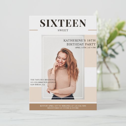 Trendy Magazine Cover Photo Sweet 16 Birthday Invitation | Zazzle