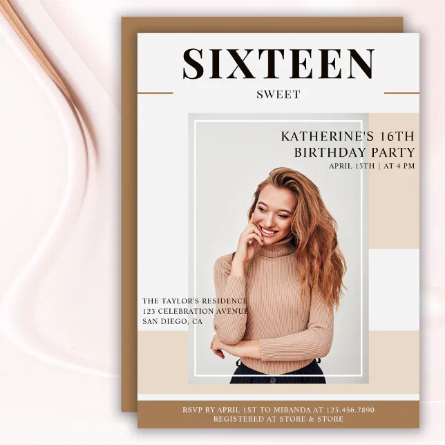 Trendy Magazine Cover Photo Sweet 16 Birthday Invitation | Zazzle