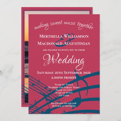 Trendy Magenta MUSIC NOTES Wedding Invitation | Zazzle