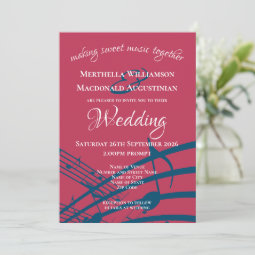 Trendy Magenta MUSIC NOTES Wedding Invitation | Zazzle