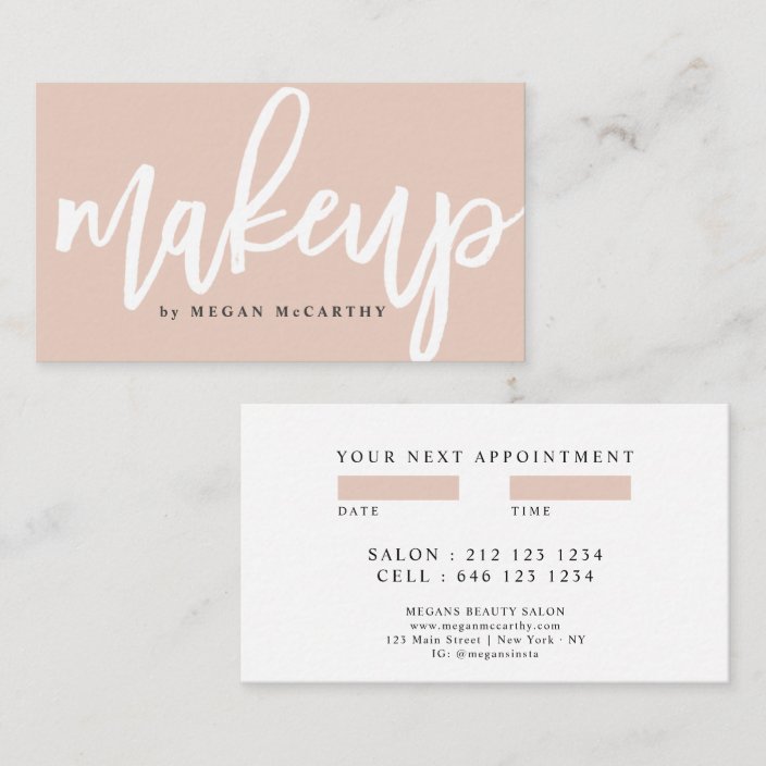 Trendy Makeup Script Blush Pink Appointment Business Card | Zazzle.com