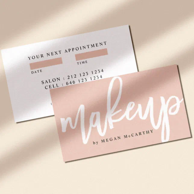 Trendy Makeup Script Blush Pink Appointment Business Card | Zazzle