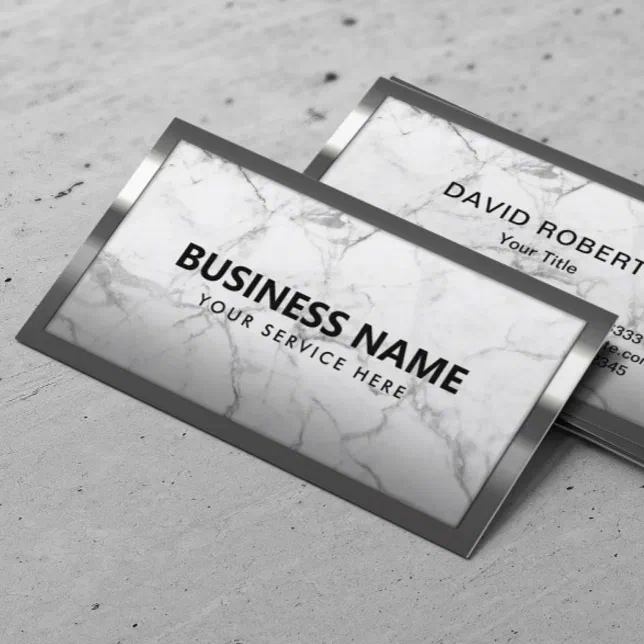 Trendy Marble Modern Metal Frame Professional Business Card | Zazzle