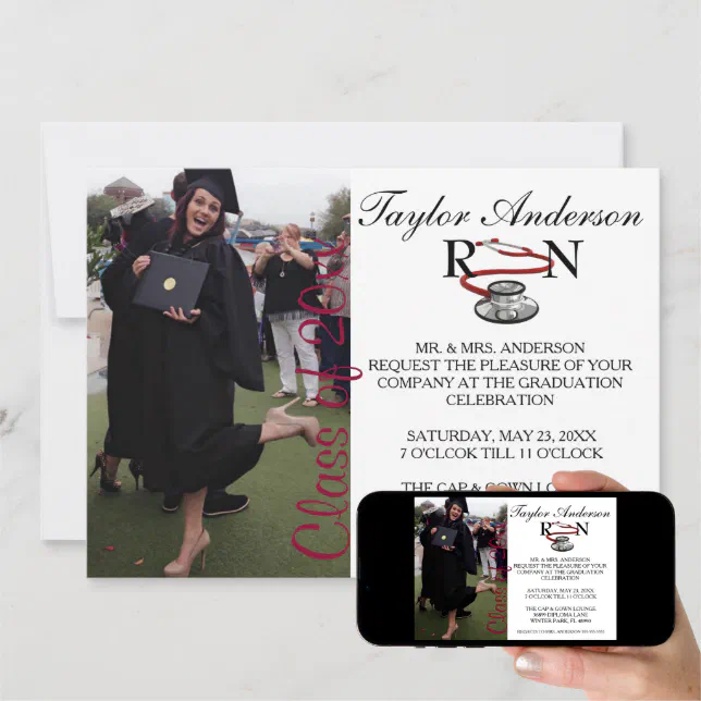 Trendy Medical RN School Graduation Announcement | Zazzle