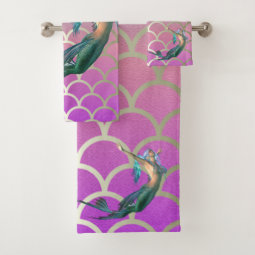 Trendy Mermaid On Mermaid Tail Scales Bath Towel Set | Zazzle