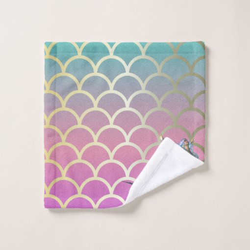 Trendy Mermaid On Mermaid Tail Scales Bath Towel Set | Zazzle