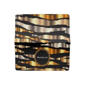 Trendy Metallic Gold Zebra Stripe Animal Print Checkbook Cover | Zazzle