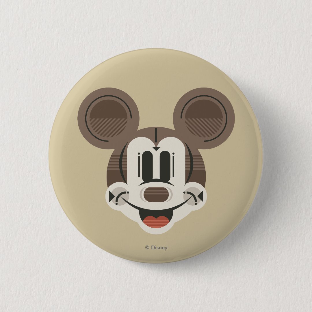 Trendy Mickey | Stylized Stripes Retro Head Button | Zazzle