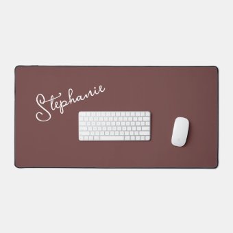 Trendy Minimalist Brown Script Personalized Name Desk Mat | Zazzle