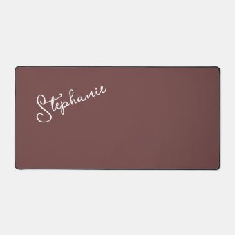 Trendy Minimalist Brown Script Personalized Name Desk Mat | Zazzle