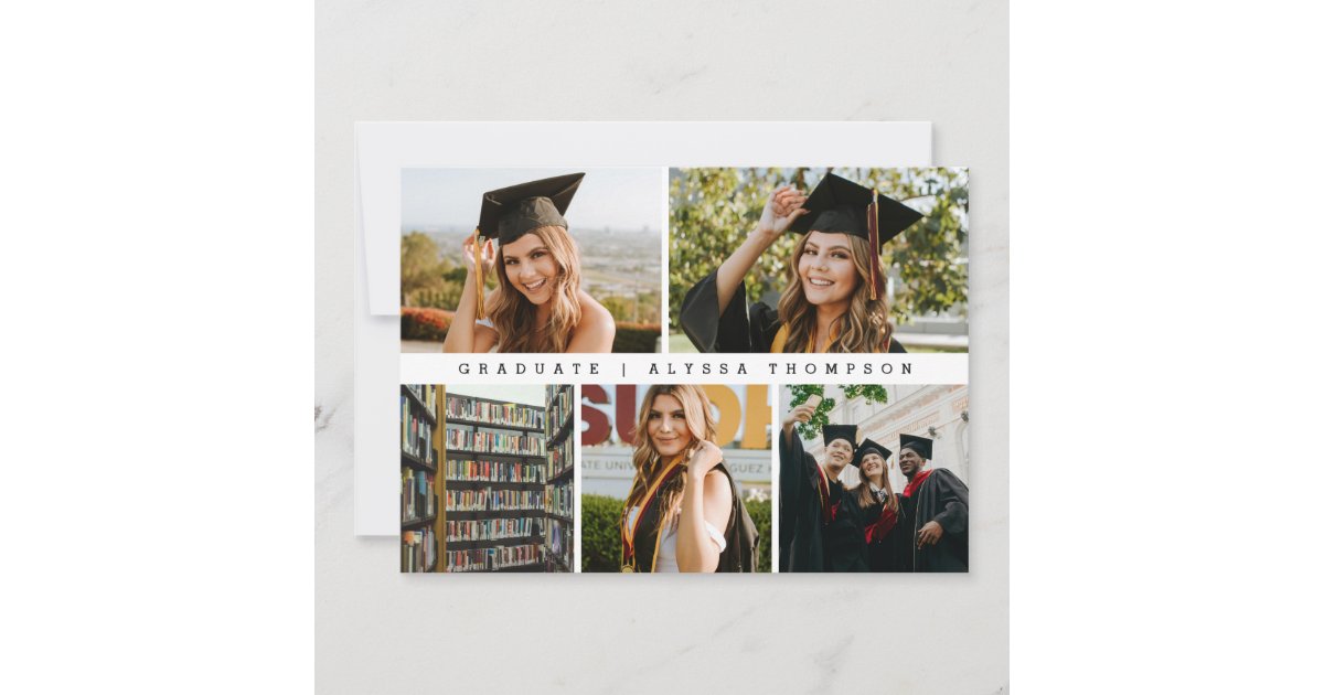 Trendy Minimalist Graduate Photo Grid Graduation Thank You Card | Zazzle