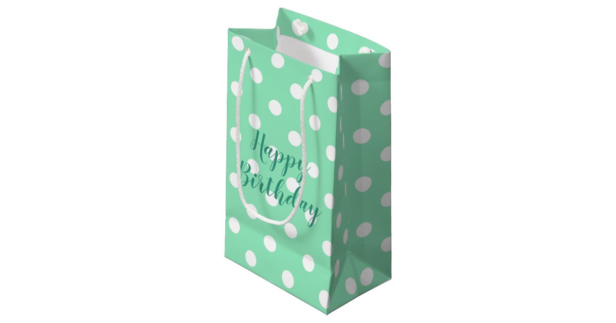 Trendy Mint Green Polka Dots Rustic Happy Birthday Small Gift Bag | Zazzle