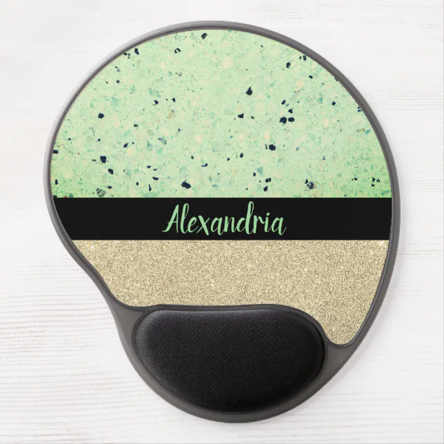 Trendy Minty Terrazzo Sparkly Personalized Gel Mouse Pad | Zazzle