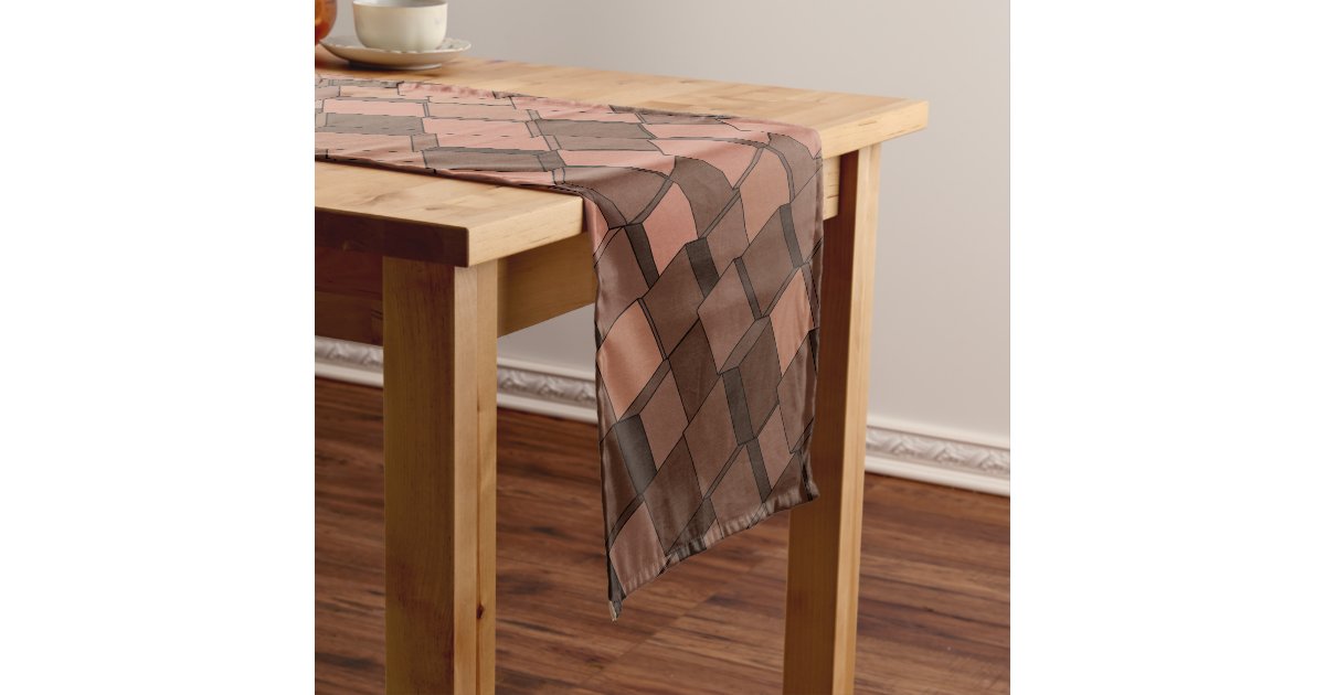 Trendy Mocha Mousse 3D Cube Pattern Table Runner | Zazzle
