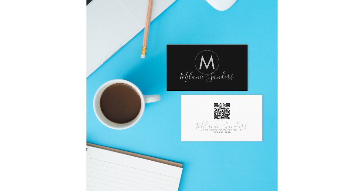 TRENDY MODERN BLACK QR CODE Business Card TEMPLATE | Zazzle