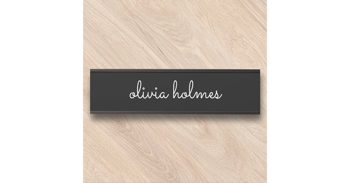 Trendy Modern Black Script Name Nameplate Sign | Zazzle