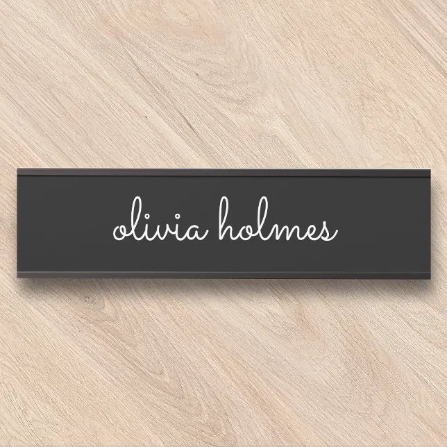 Trendy Modern Black Script Name Nameplate Sign | Zazzle