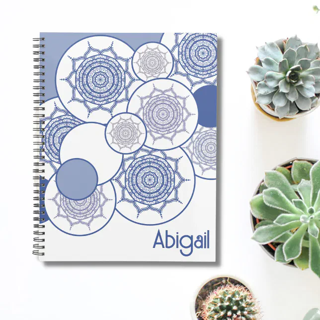 Trendy Modern Blue, White Mandala Pattern Boho Zen Planner | Zazzle