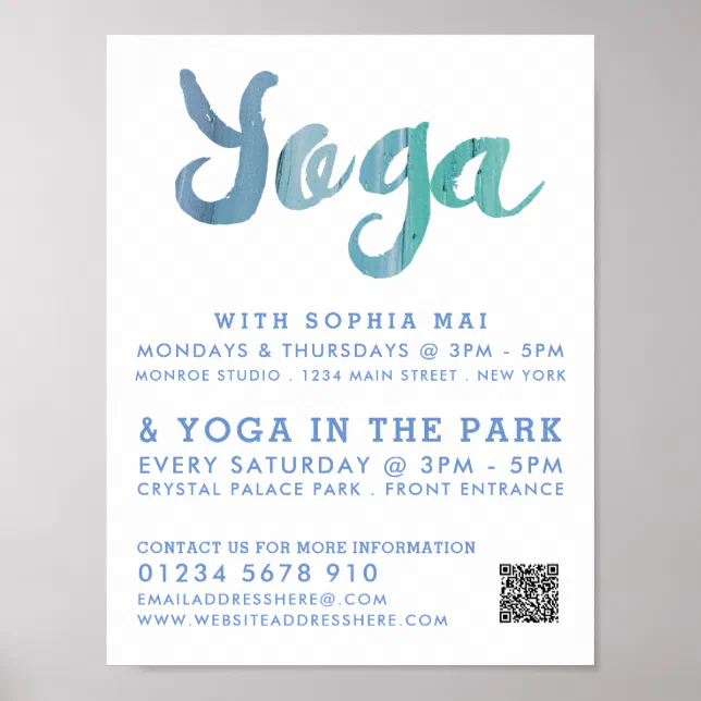 Trendy Modern Blue Yoga Class Advertising Poster | Zazzle