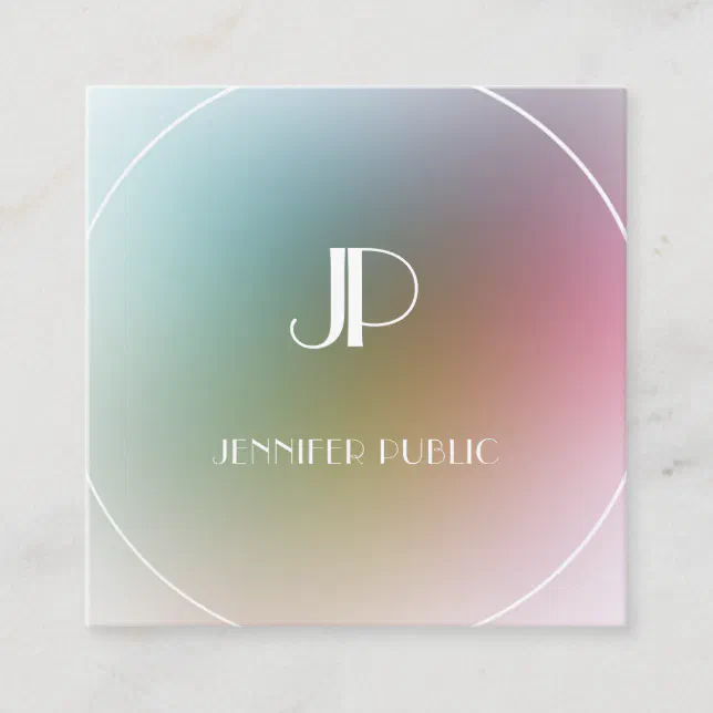 Trendy Modern Elegant Monogram Colorful Template Square Business Card ...