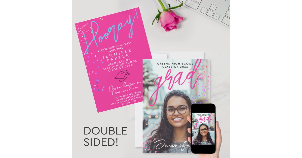 Trendy Modern Girl Pink School College Grad Photo Announcement | Zazzle