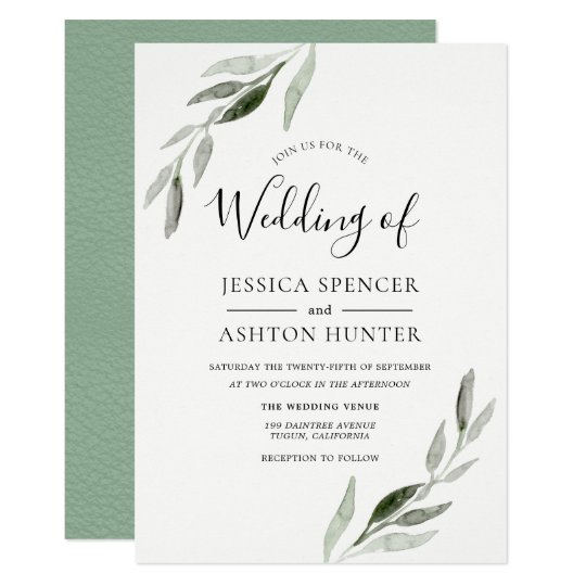 Trendy Modern Green Leaf Wedding Invitation | Zazzle.com