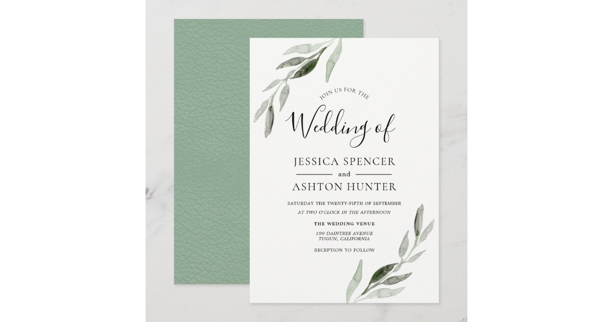 Trendy Modern Green Leaf Wedding Invitation | Zazzle