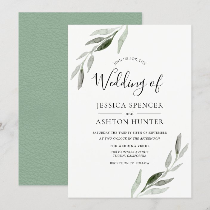Trendy Modern Green Leaf Wedding Invitation | Zazzle.com