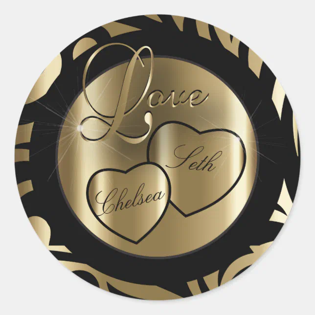 Trendy Modern Love | Gold and Black | Personalize Classic Round Sticker ...