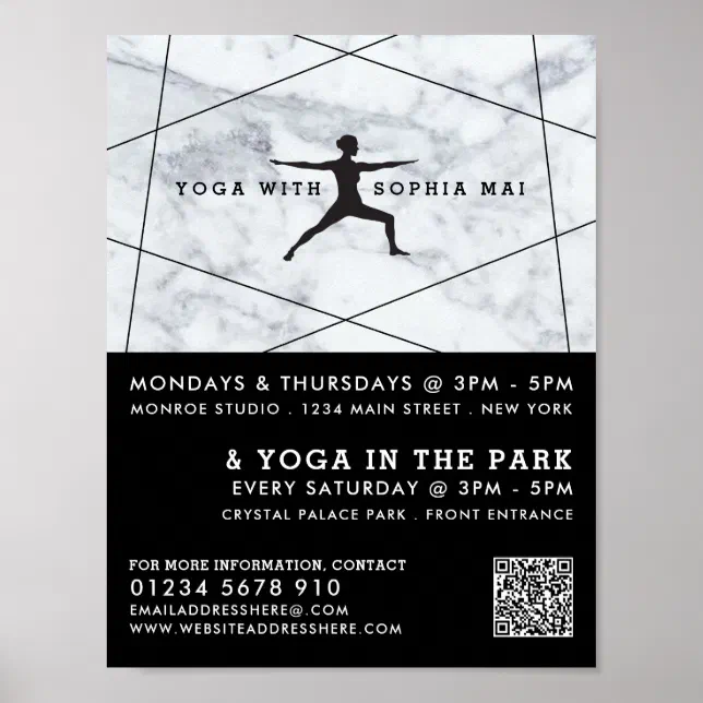 Trendy Modern Marble Yoga Class Advertising Poster | Zazzle