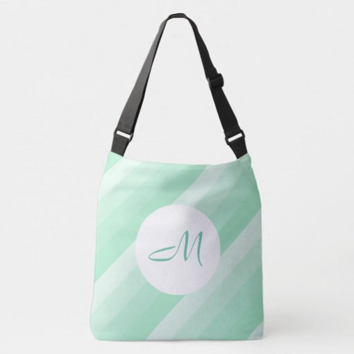 Trendy Modern Monogram Mint Green Striped Crossbody Bag | Zazzle