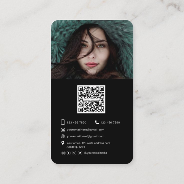 Trendy Modern QR code photo Business Card | Zazzle