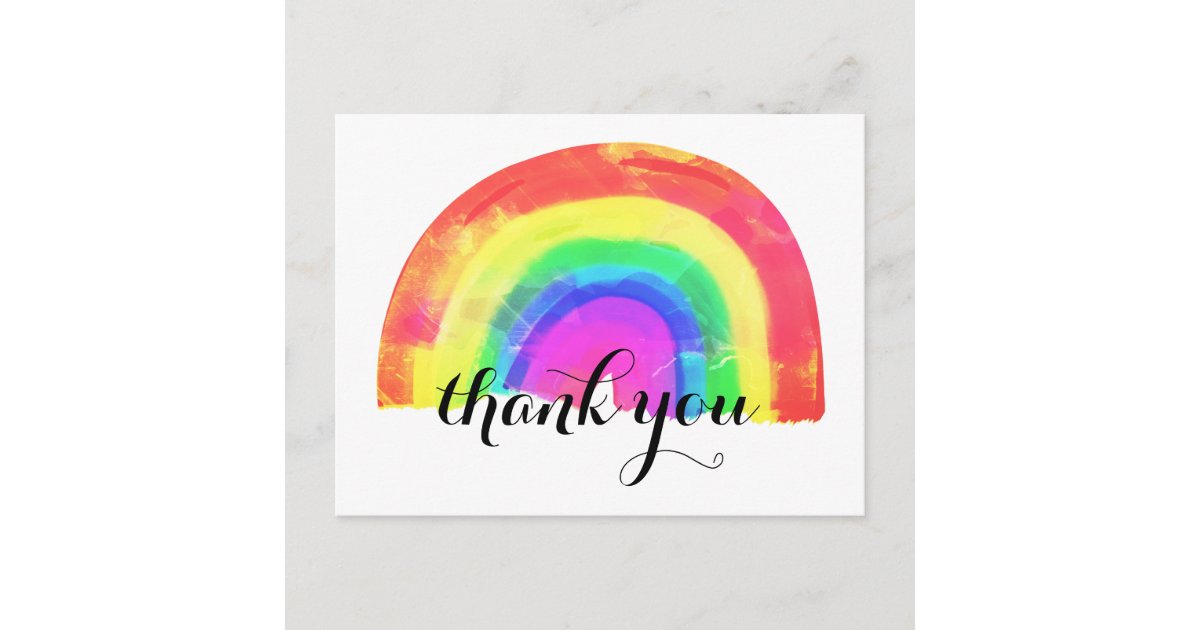 Trendy Modern Rainbow Thank You Postcard | Zazzle
