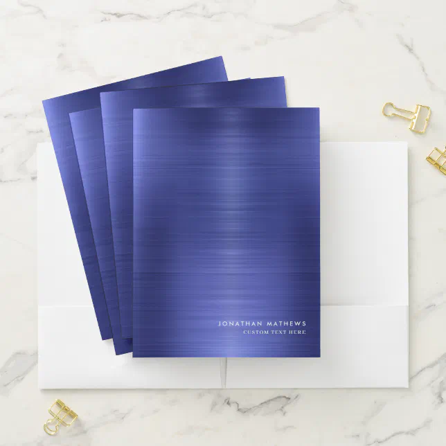 Trendy Modern Simple Brushed Metal Royal Blue Pocket Folder | Zazzle
