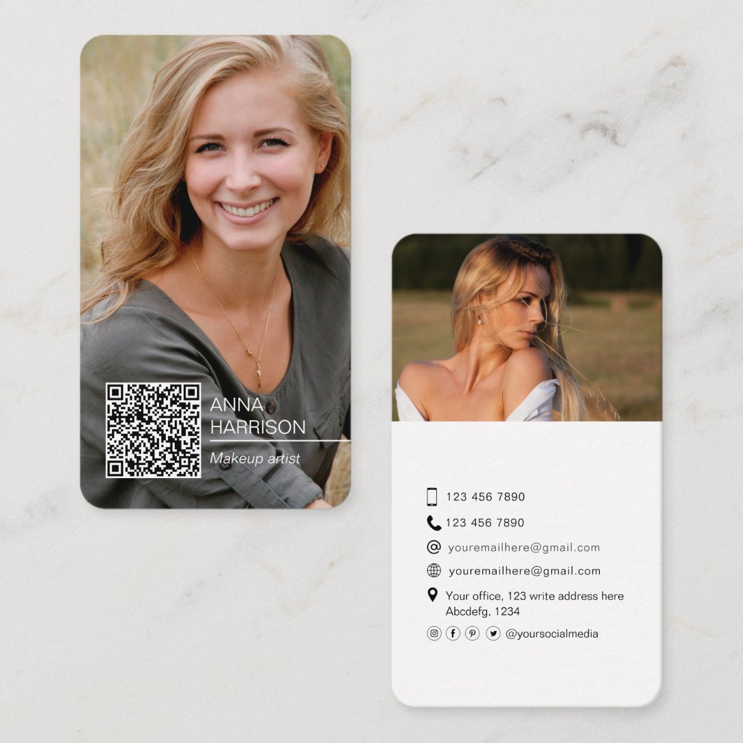 Trendy Modern Stylish QR code photo Business Card | Zazzle