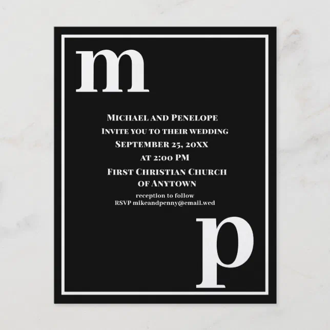 Trendy Monogram Basic Black Budget Wedding Invite Flyer | Zazzle